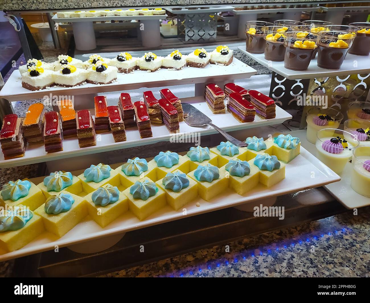 Food on the shelves in the self-service buffet with all inclusive in ...