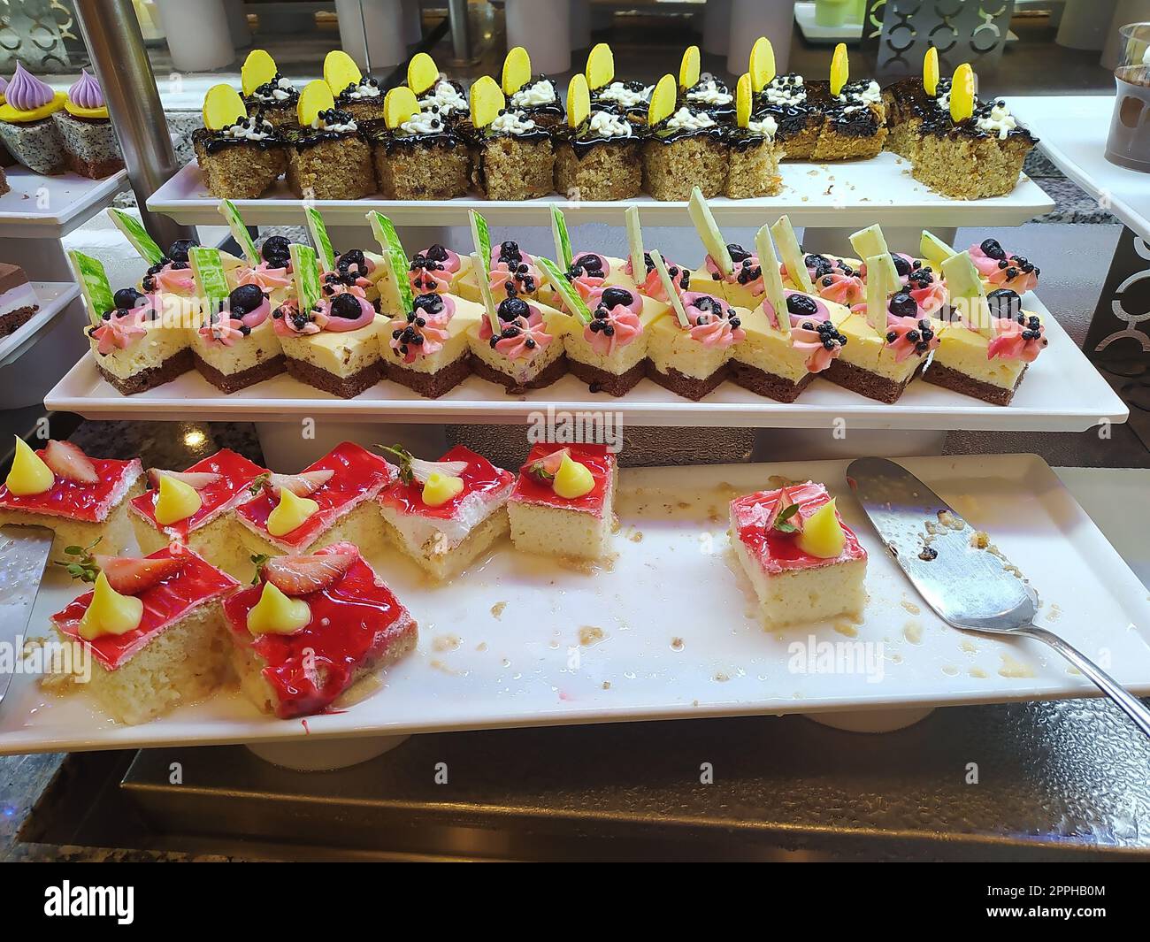 Food on the shelves in the self-service buffet with all inclusive in ...