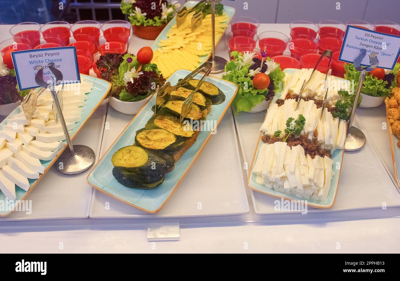 Food on the shelves in the self-service buffet with all inclusive in ...