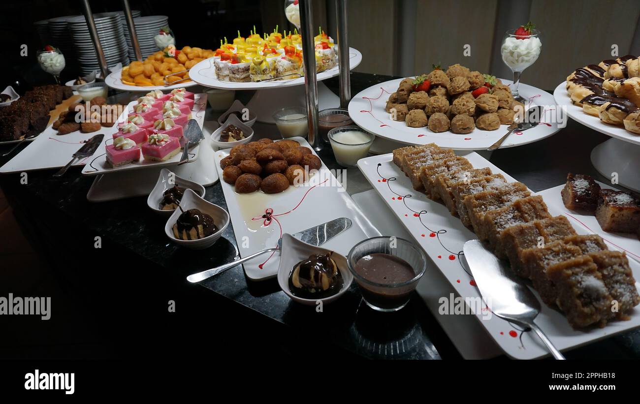 Food on the shelves in the self-service buffet with all inclusive in ...