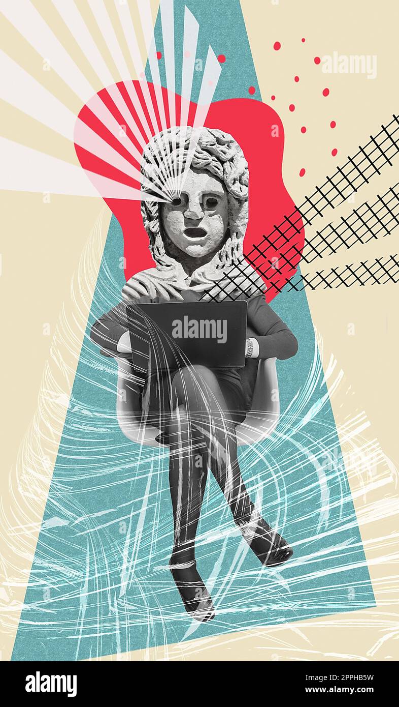 Creative art design of minded positive person think use netbook for ...