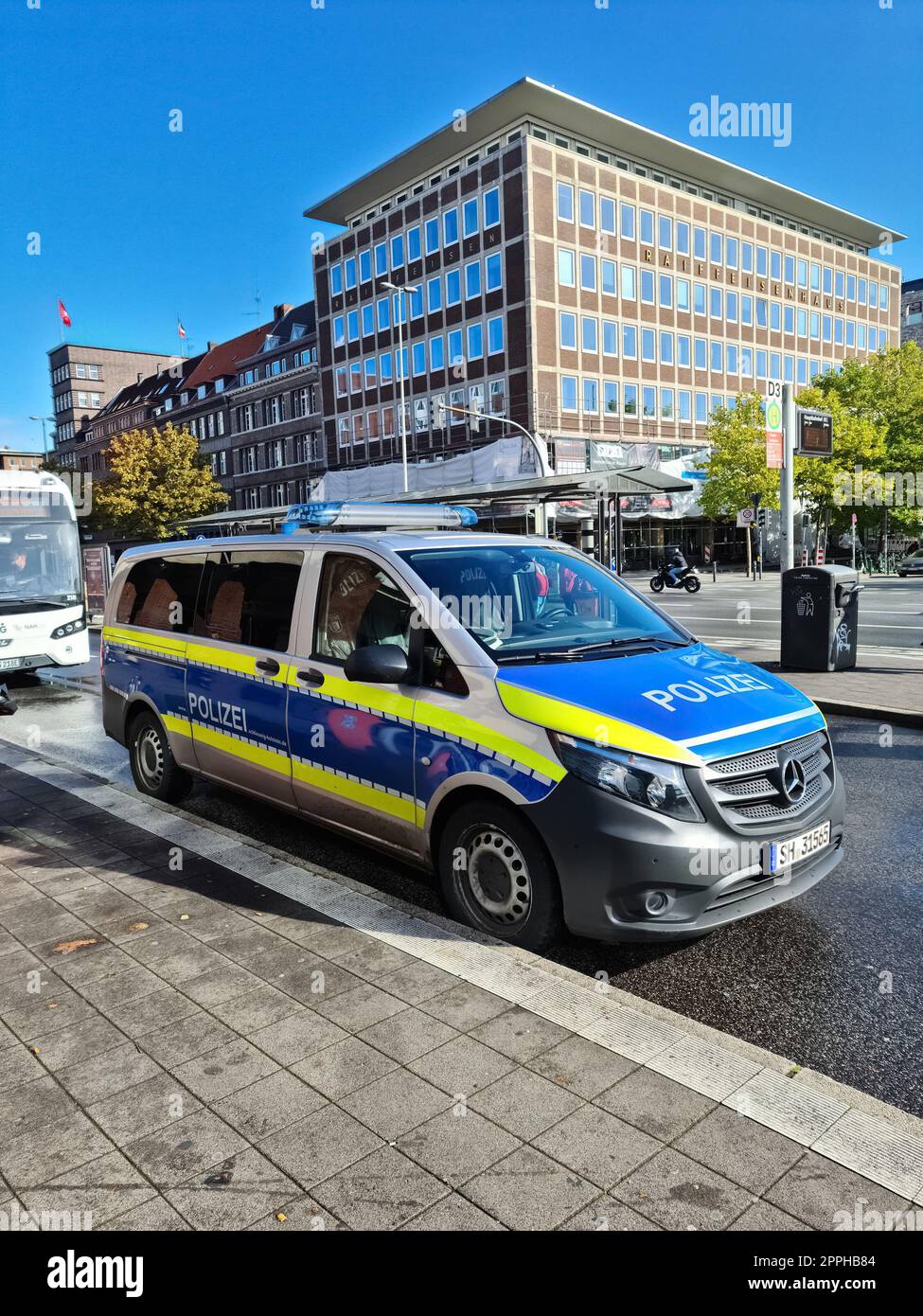Kiel, Germany - 16. October 2022: German police van at the main bus ...