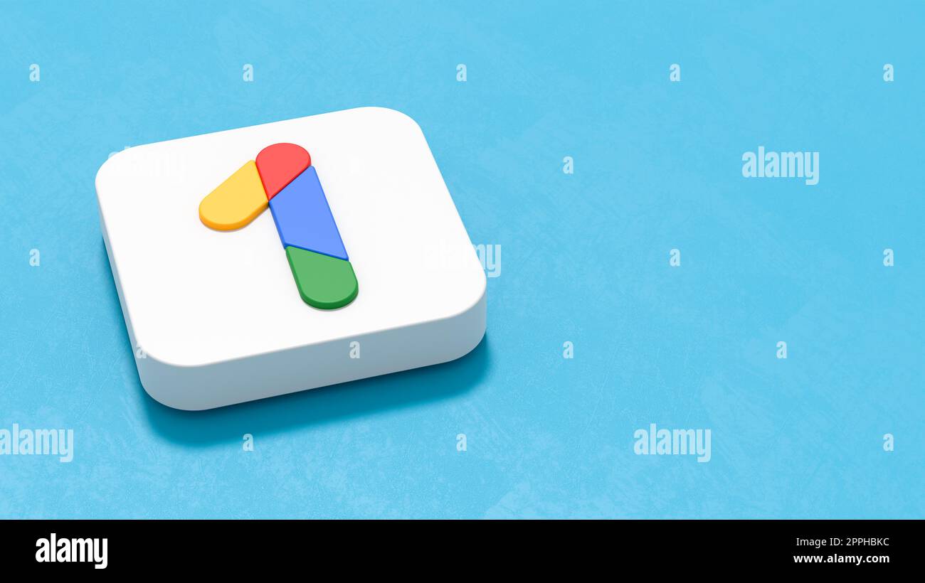 Google One Logo 3D Symbol Shape on Plastered Blue Background with Copy ...