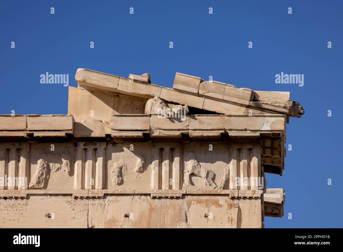 Details of Parthenon portico, Athens, Greece. Temple was dedicated to the goddess Athena Stock ...