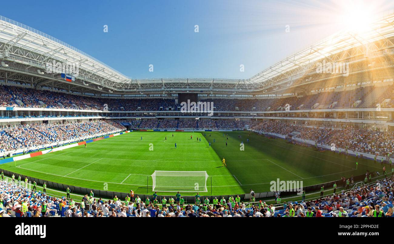 Soccer stadium arena with natural green grass Stock Photo - Alamy