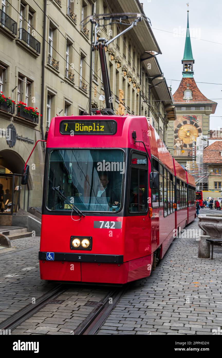Tram in the old town of Bern Stock Photo - Alamy
