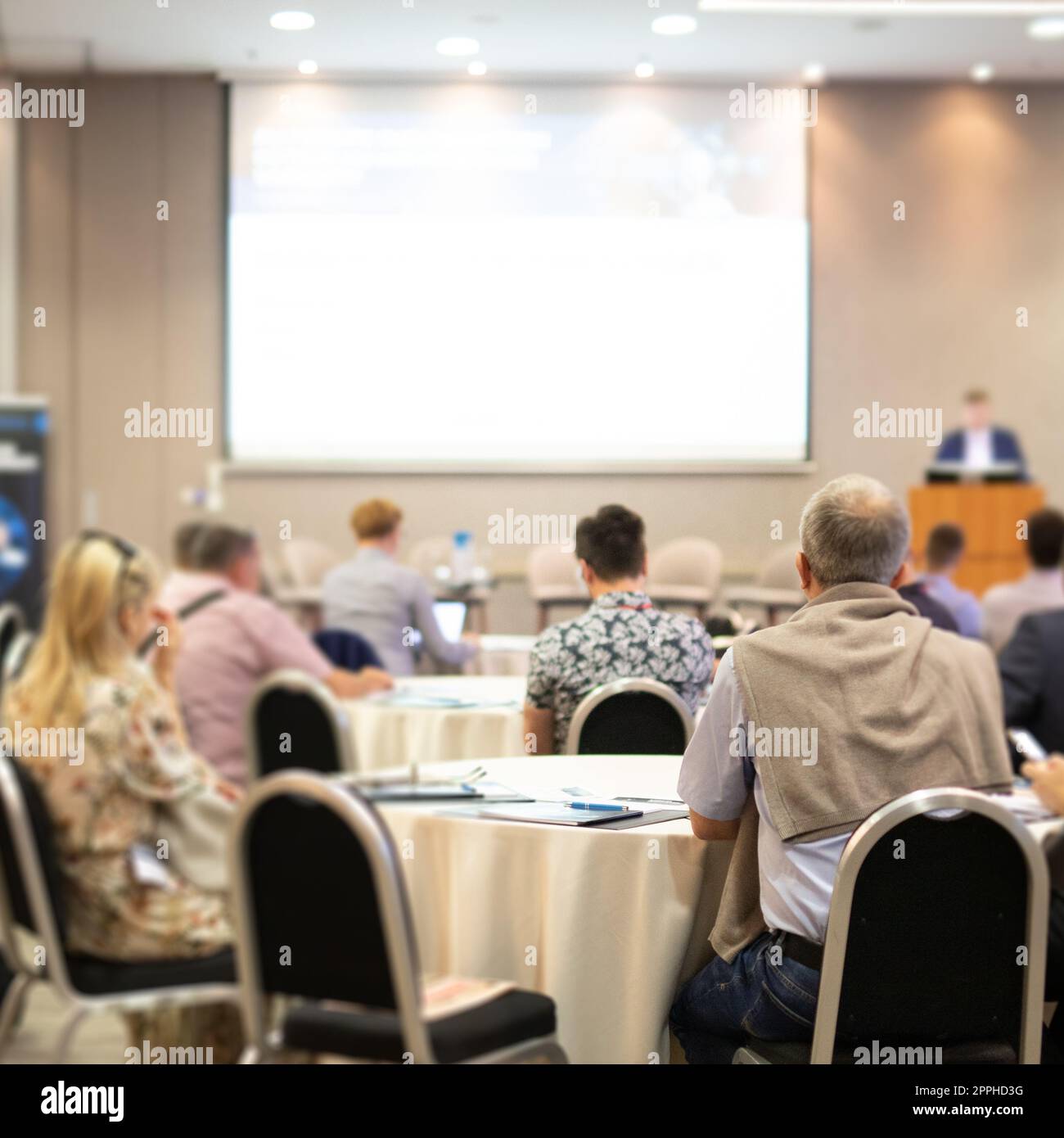 Business speaker giving a talk at business conference event Stock Photo ...
