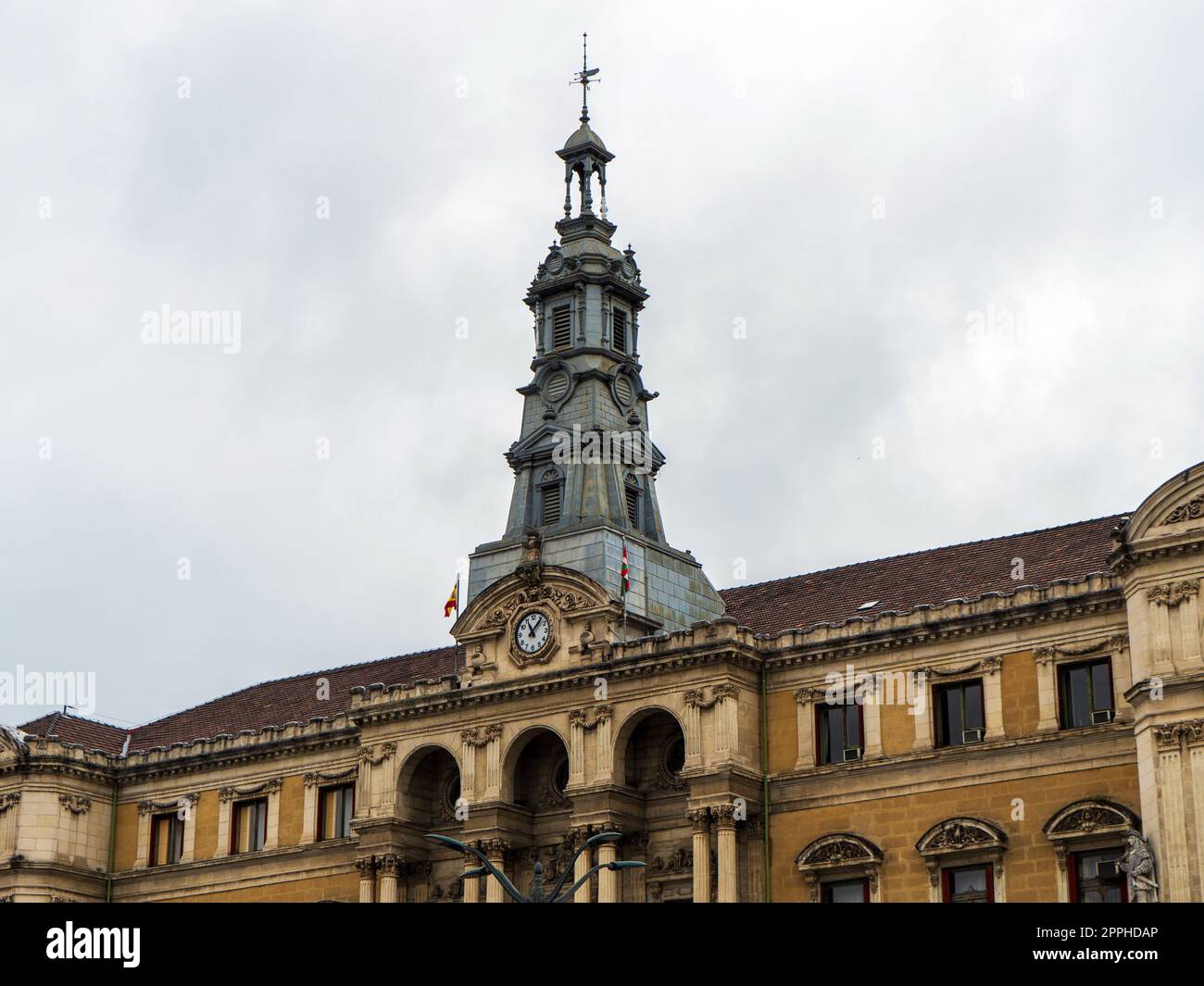 Bilbao City Hall front facade with clock on tower Stock Photo - Alamy