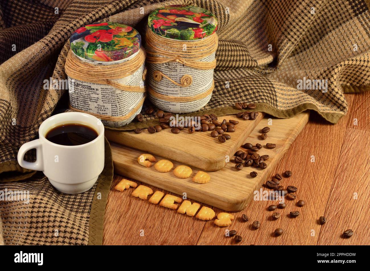 Good friends. Coffee cup and a text, composed of crackers Stock Photo ...