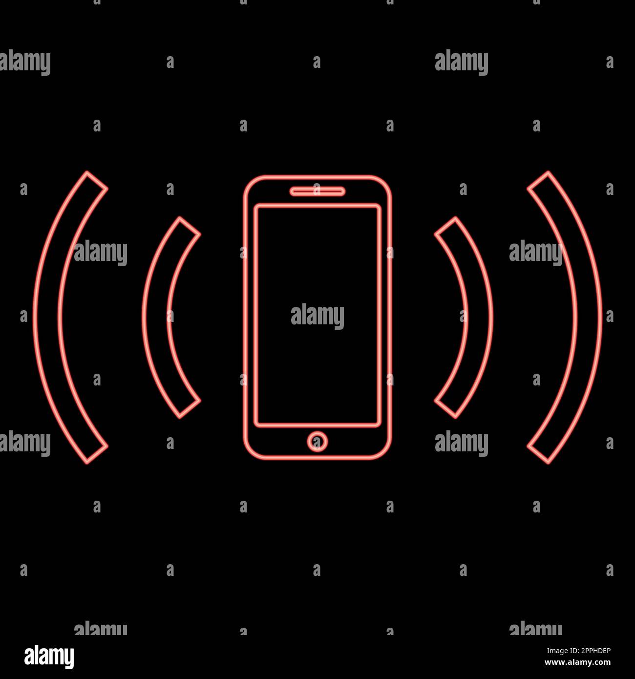 Neon smartphone emits radio waves Sound wave Emitting waves concept red ...