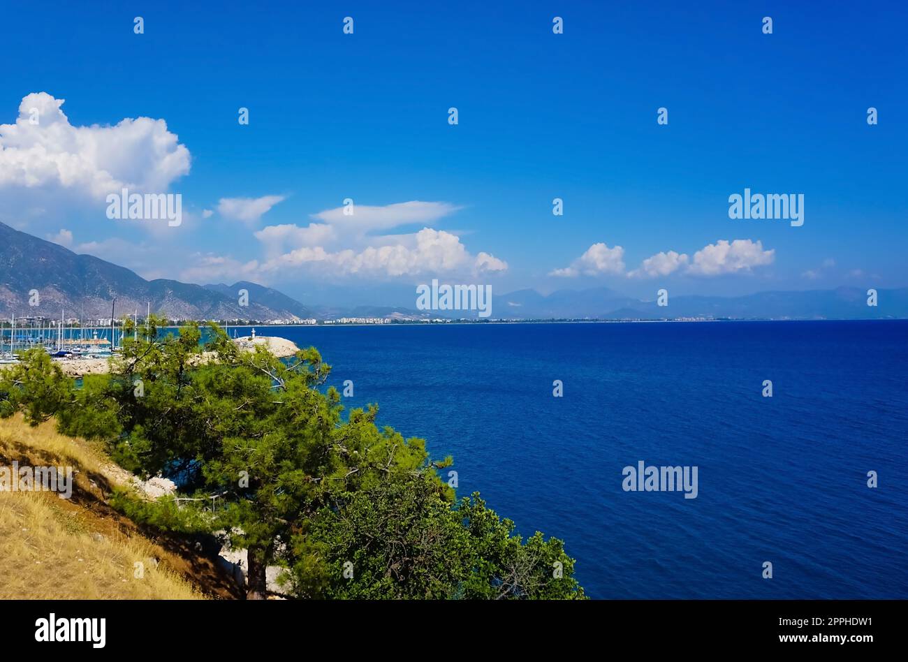 Panoramic tropical sea, beach landscape from Finike, Antalya, Turkey ...