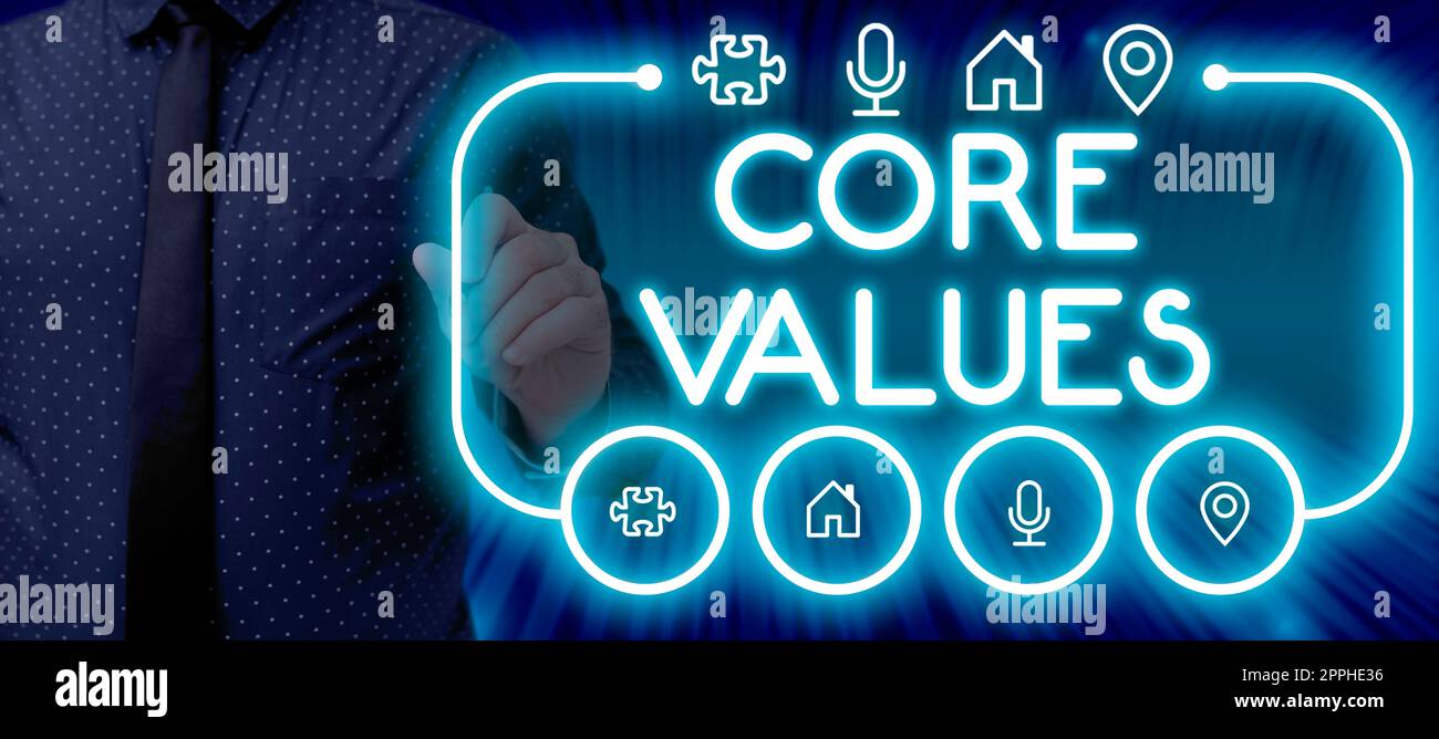 Conceptual display Core Values. Business approach principles which ...