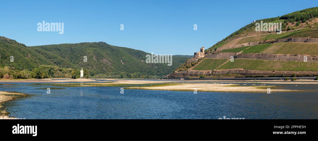 Drought in Germany, low water on Rhine river close to Bingen, Germany ...