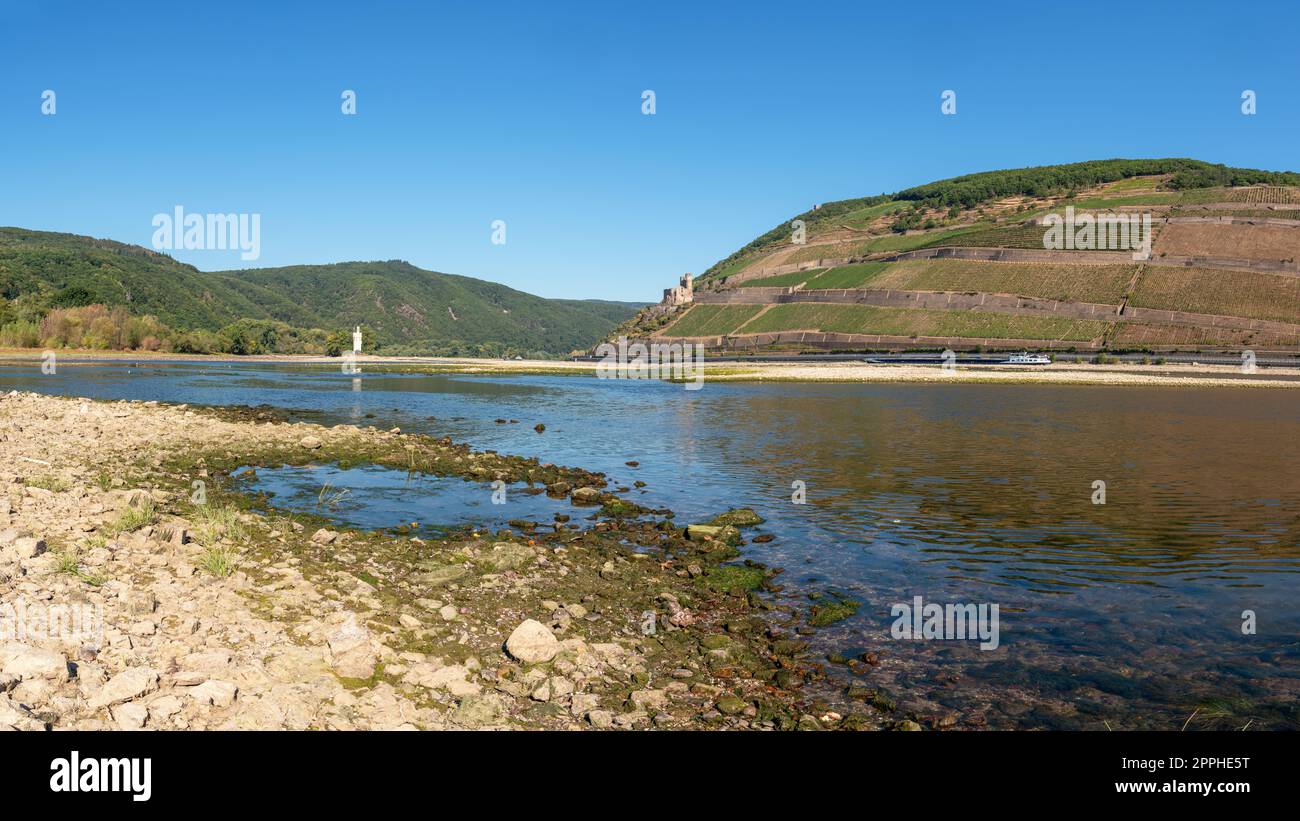 Drought in Germany, low water on Rhine river close to Bingen, Germany ...