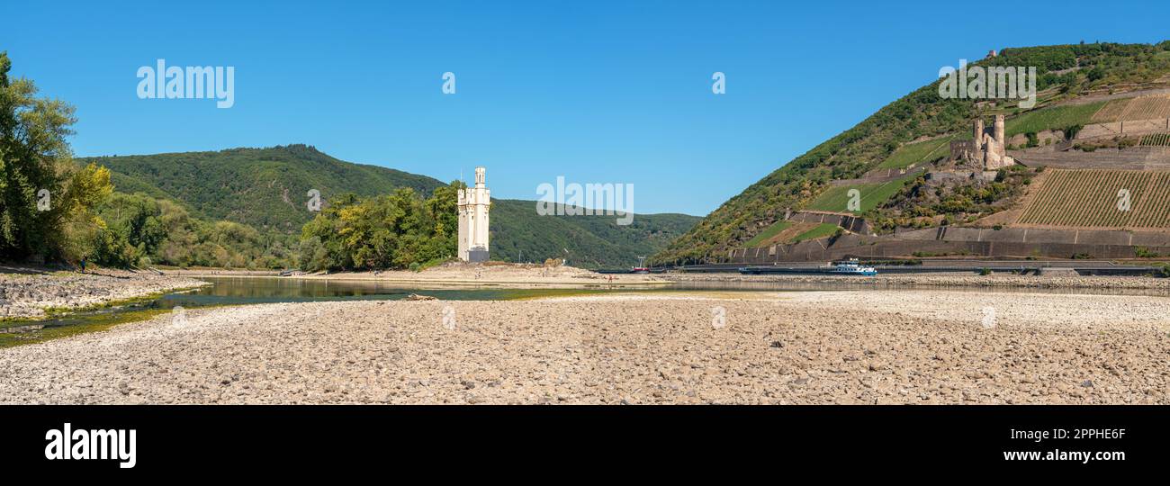 Drought in Germany, low water on Rhine river close to Bingen, Germany ...