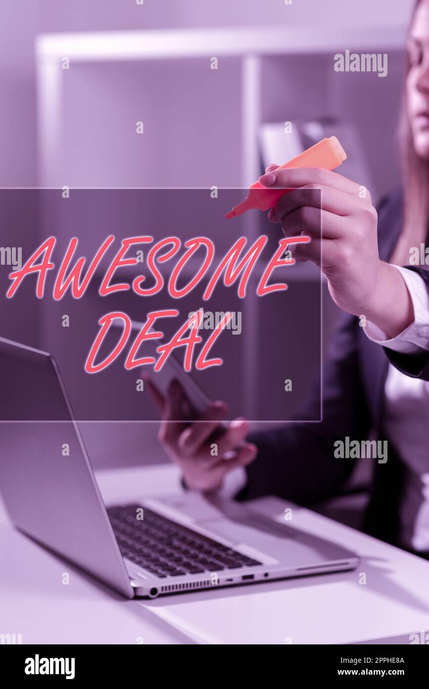 Hand writing sign Awesome Deal. Conceptual photo impressive agreement ...