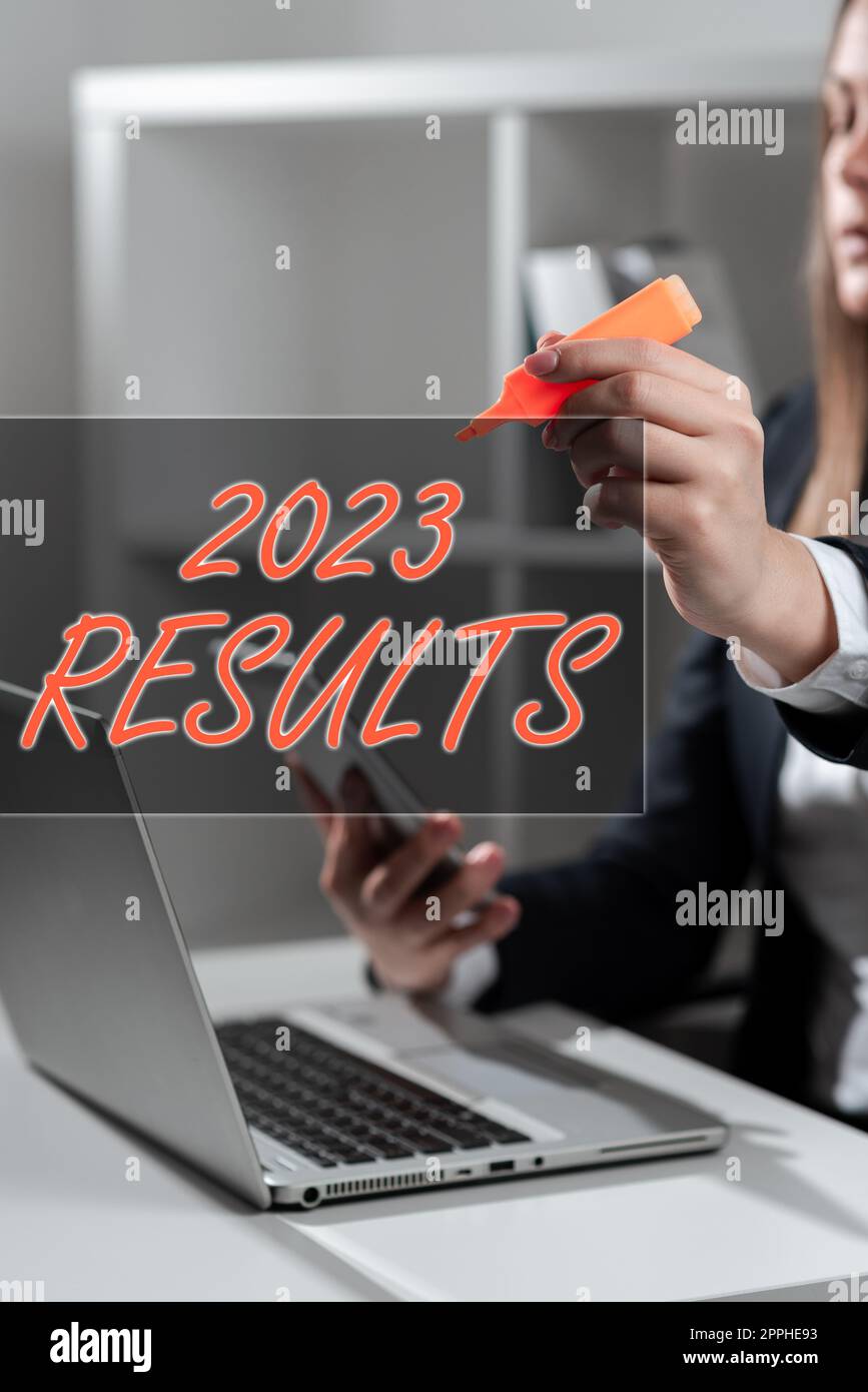 Conceptual caption 2023 Results. Business concept any outcome of an ...