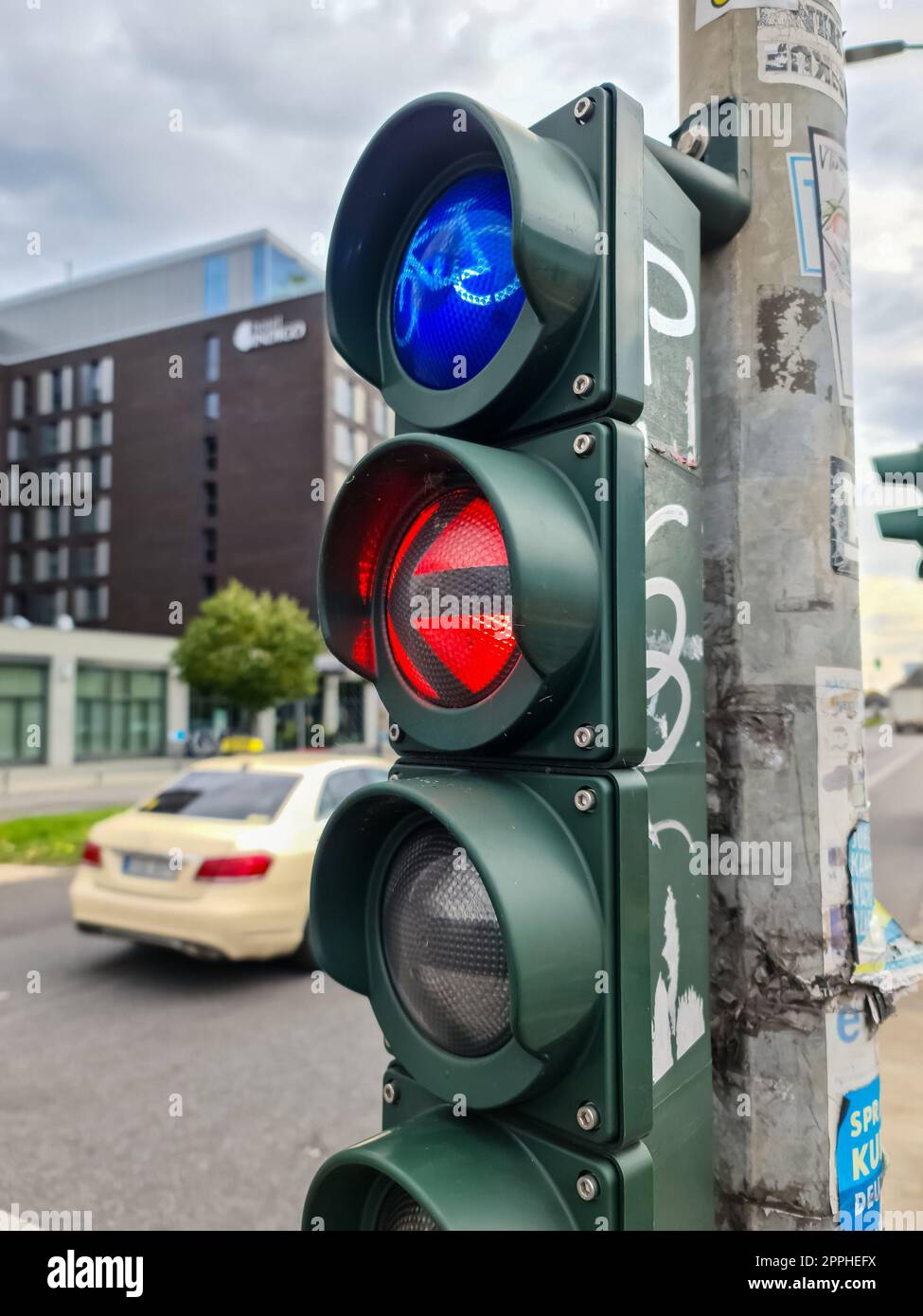 Berlin, Germany - 03. October 2022: A blue traffic light for bicycles ...
