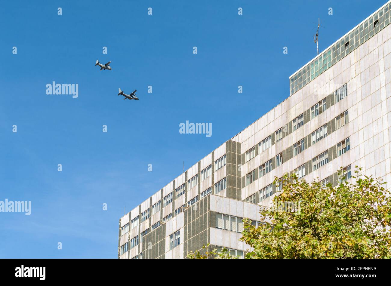 MADRID, SPAIN â€“ OCTOBER 6, 2021: Military aircraft flying in a ...