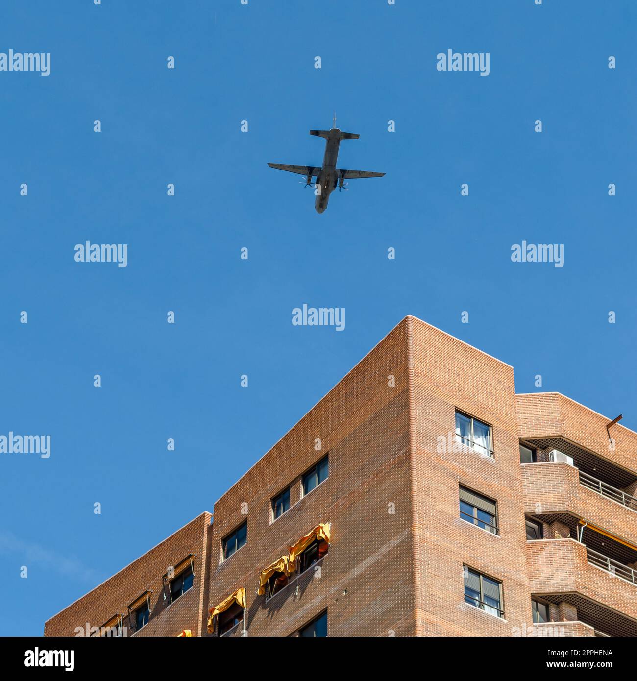 MADRID, SPAIN â€“ OCTOBER 6, 2021: Military aircraft flying in a ...