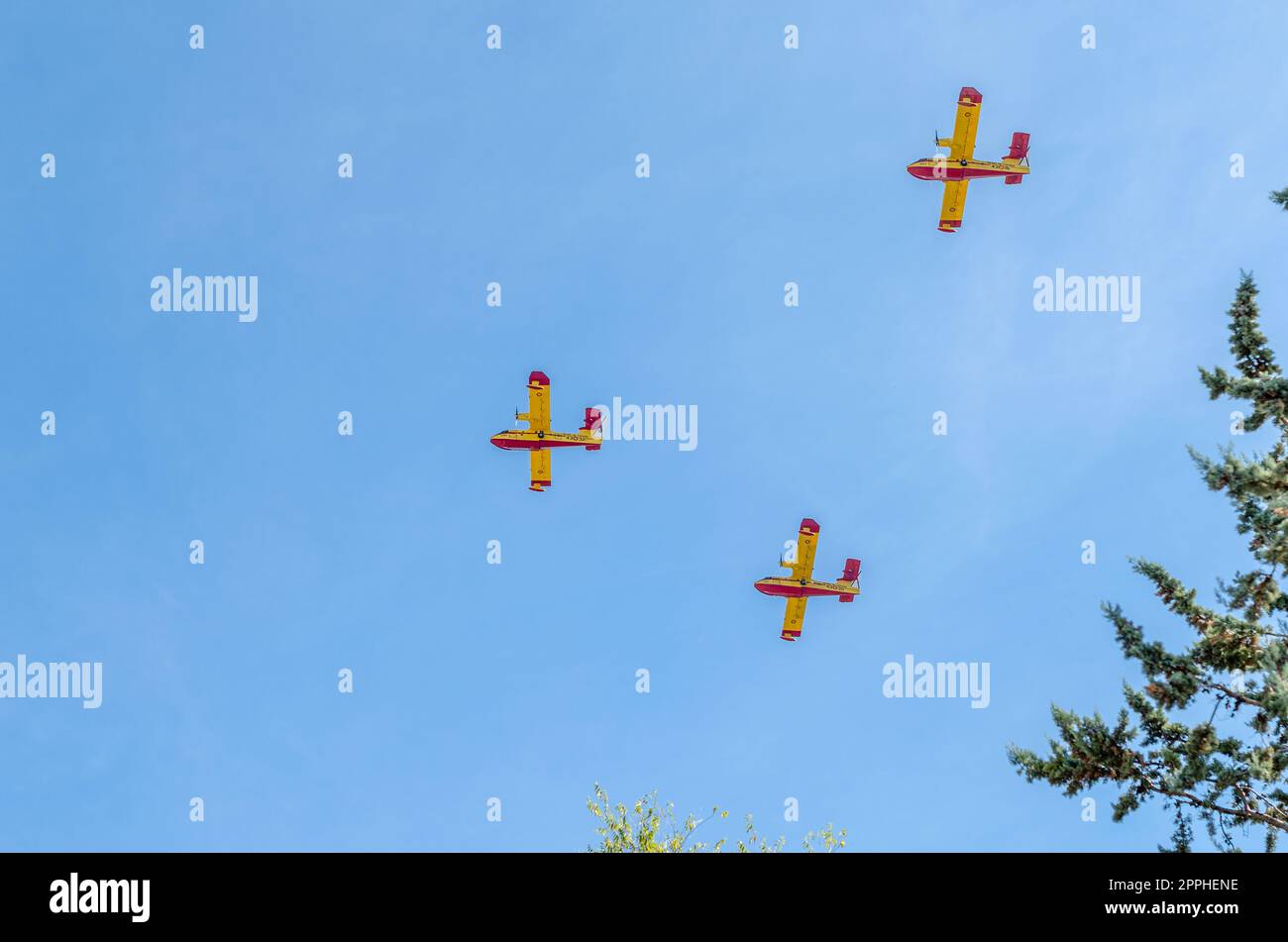 MADRID, SPAIN â€“ OCTOBER 6, 2021: Military aircraft flying in a ...