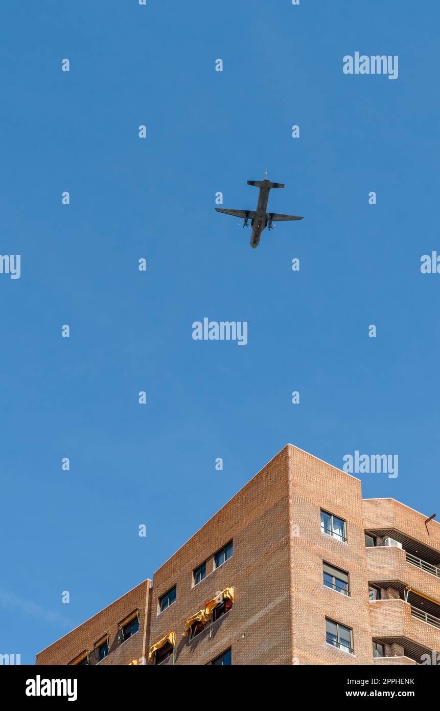 MADRID, SPAIN â€“ OCTOBER 6, 2021: Military aircraft flying in a ...