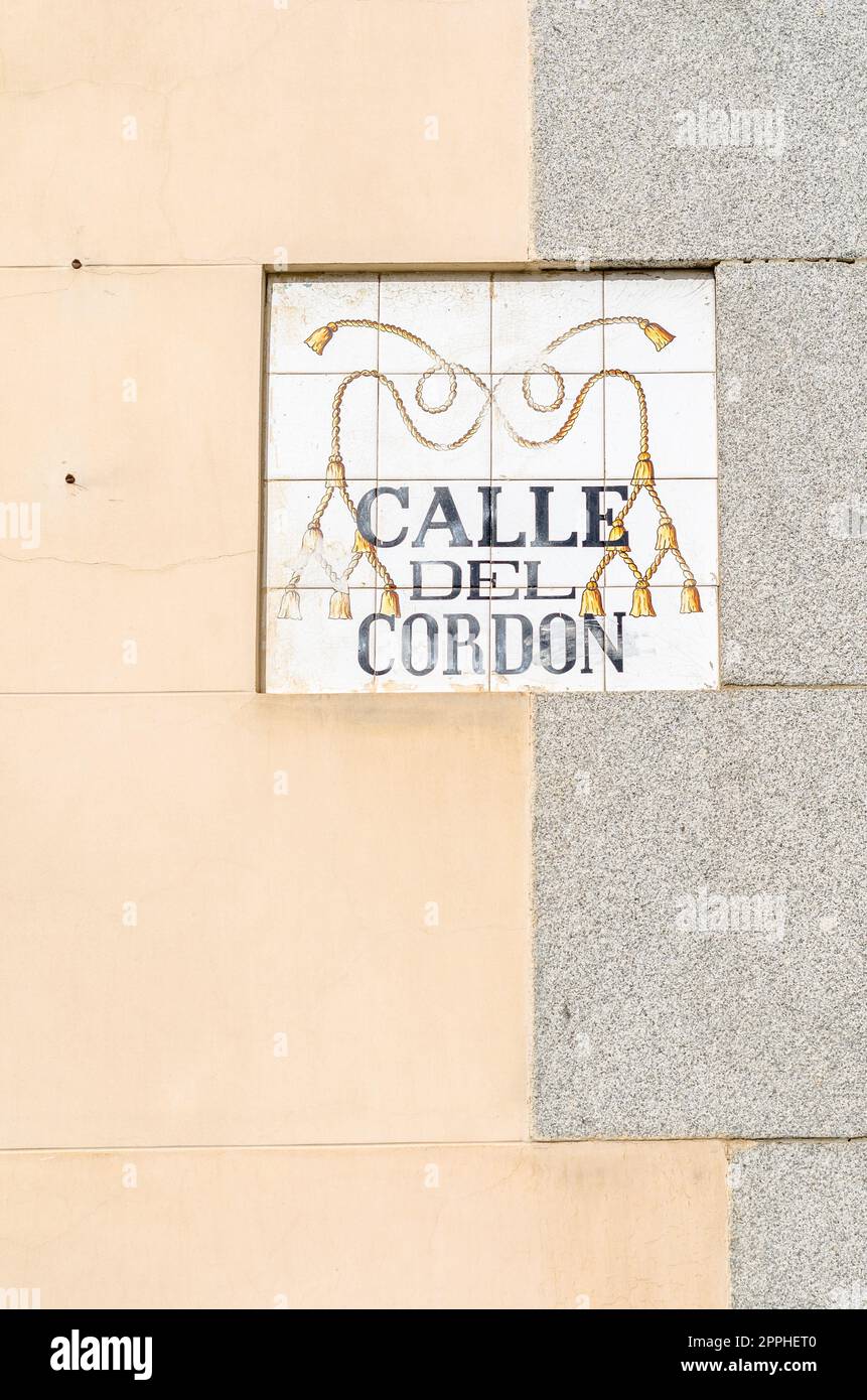 MADRID, SPAIN - OCTOBER 4, 2021: Beautiful tiled street signs in Madrid ...
