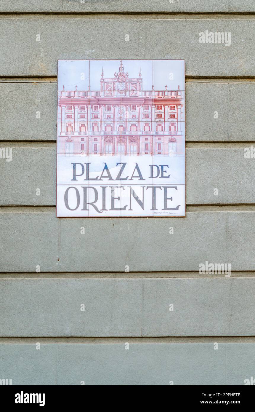 MADRID, SPAIN - OCTOBER 4, 2021: Beautiful tiled street signs in Madrid ...