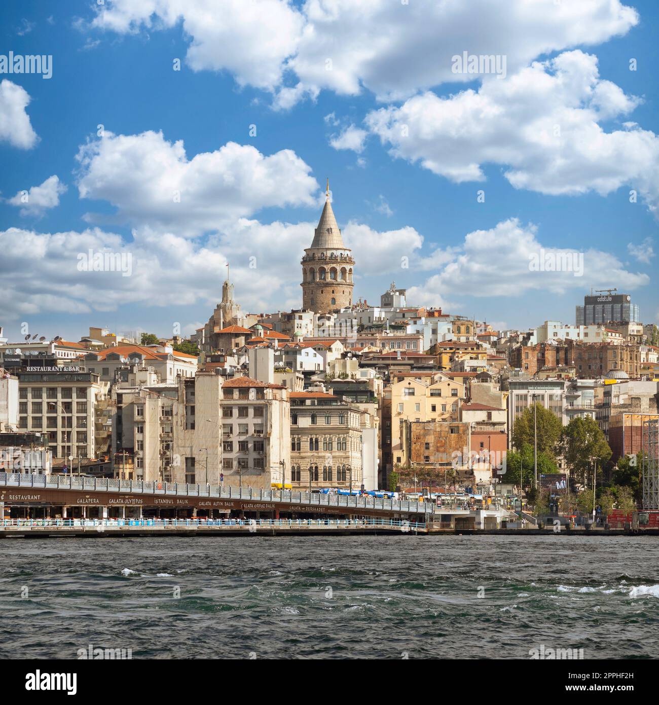 Istanbul city view, Turkey overlooking Galata Bridge with traditional ...