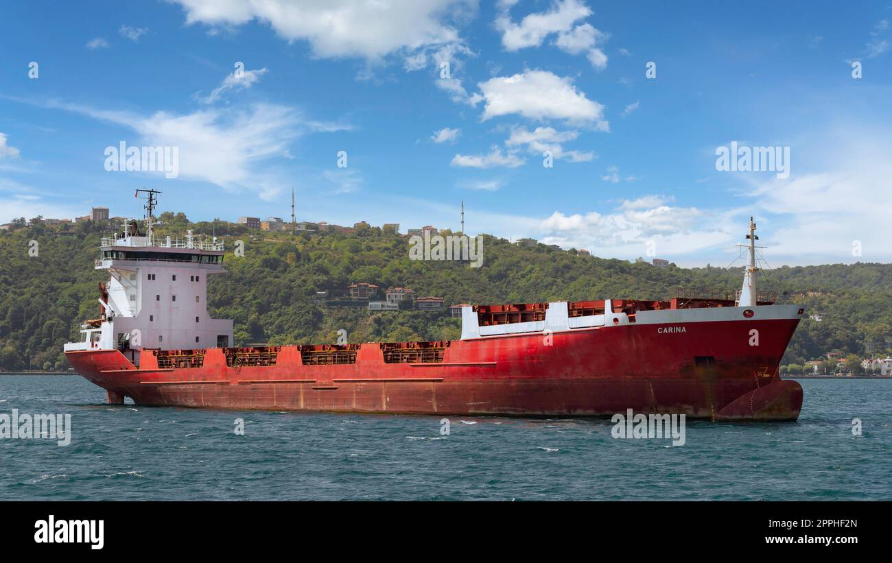 Empty container ship named Carina passing Bosporus Strait in a summer ...