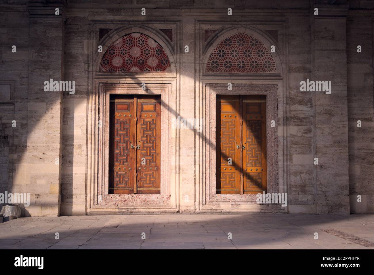 Geometrical pattern on a pair of wooden doors at the Sehzade Mosque in ...