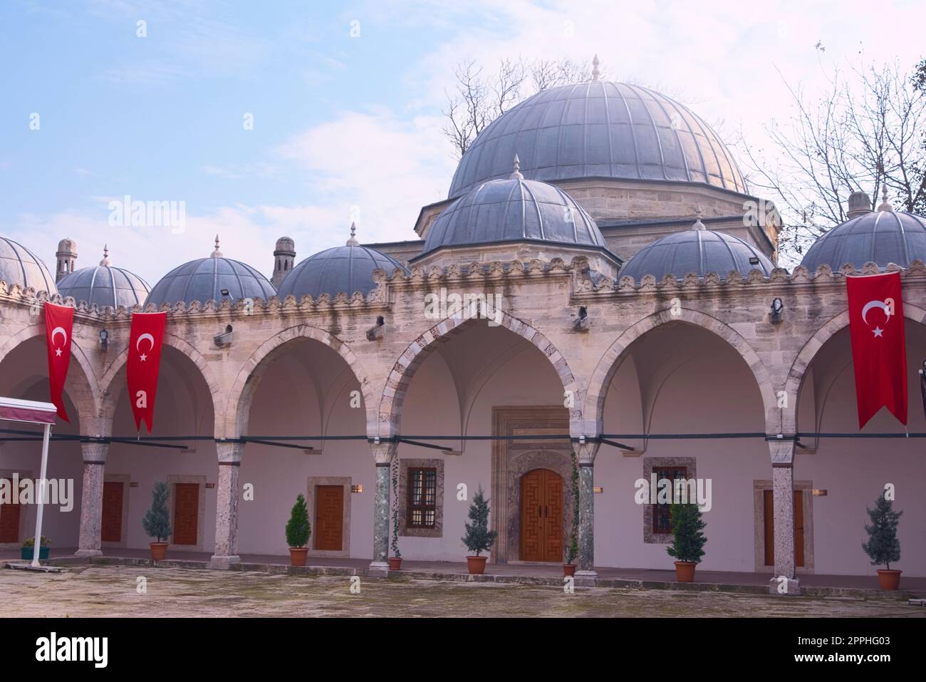 Inner courtyard of a mosque in Istanbul, Turkey. Exterior view of the ...