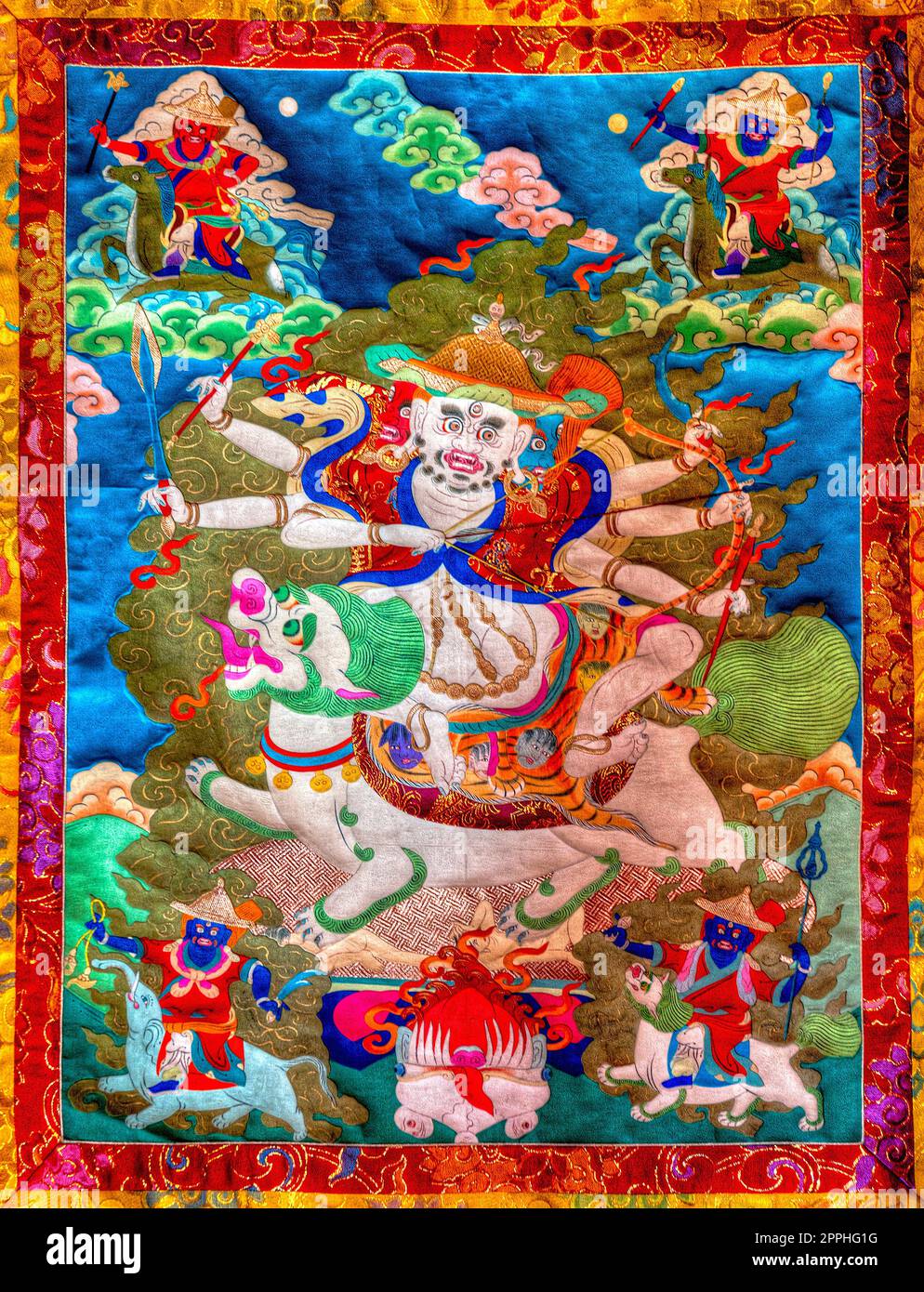 Close up of a Buddhist tapestry in a monastery in Mongolia, Central ...