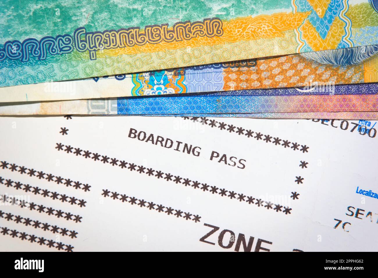 Aircraft boarding pass and asian money. Tourism, vacation, business ...