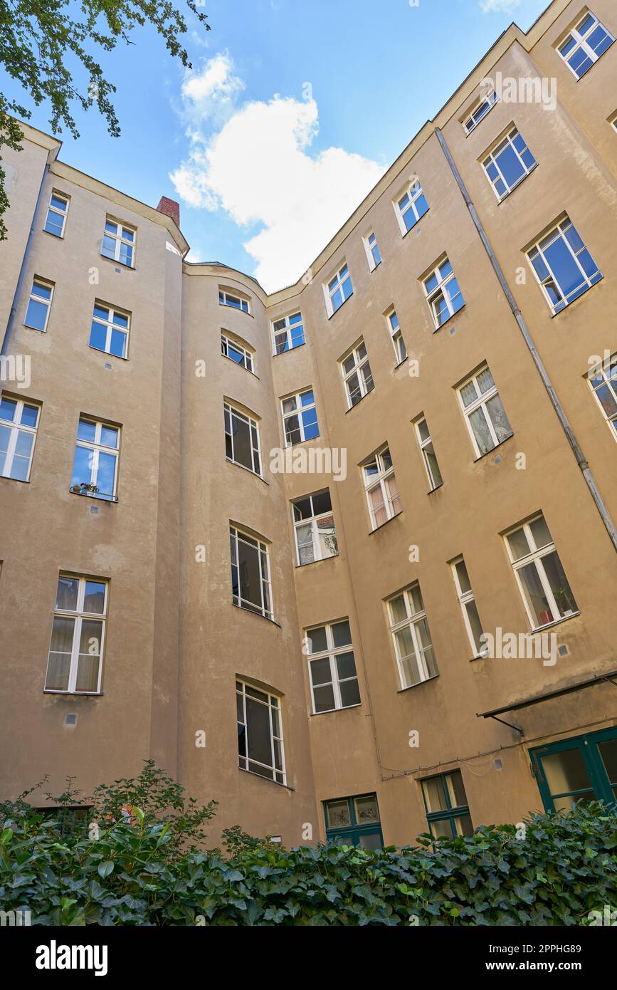 Backyard of a run down house in the center of Berlin in Germany Stock ...