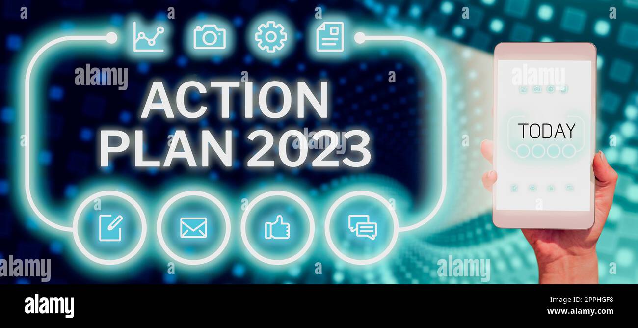 Text sign showing Action Plan 2023. Word Written on to do list contain ...