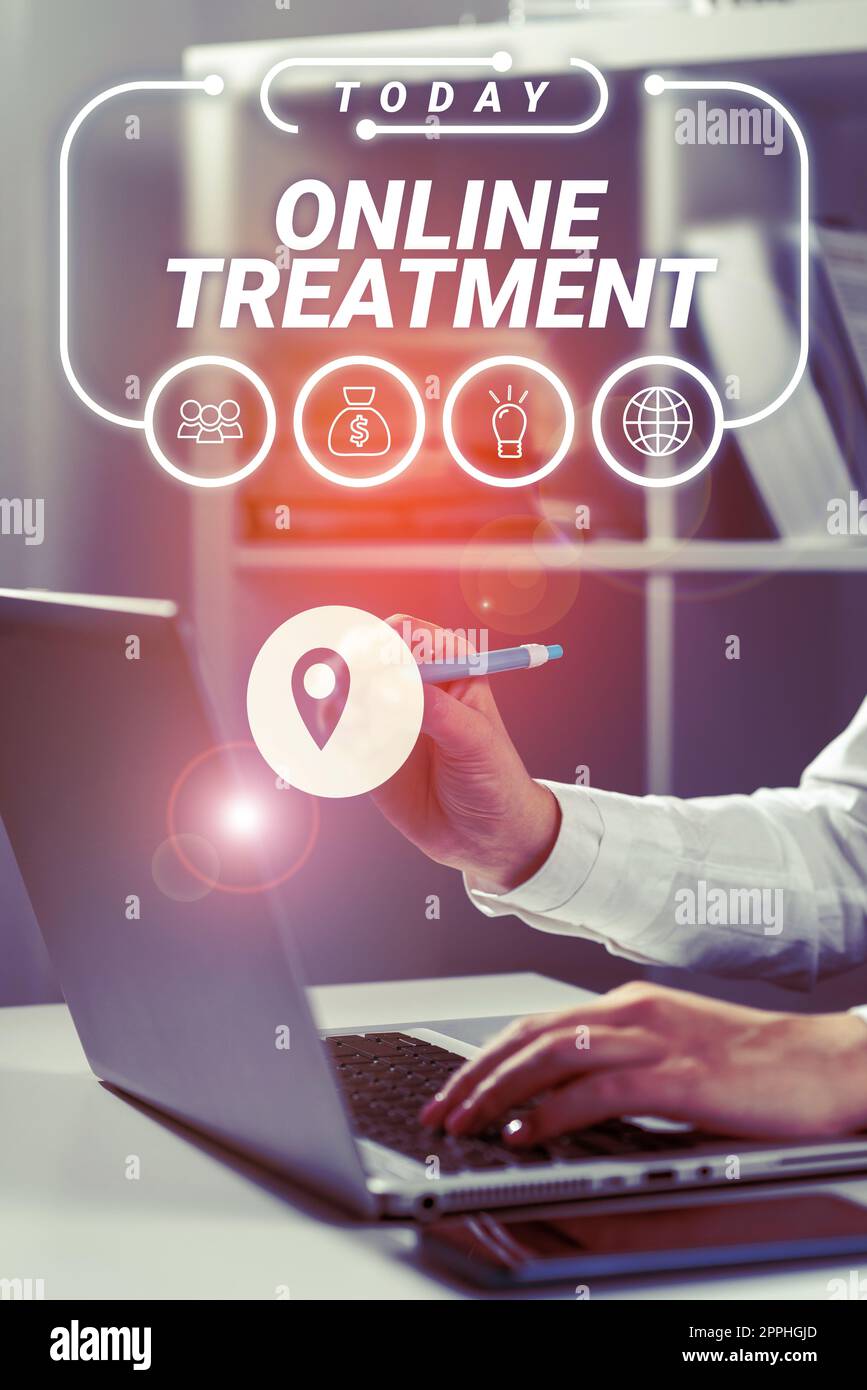 Conceptual caption Online Treatment. Internet Concept delivery of ...