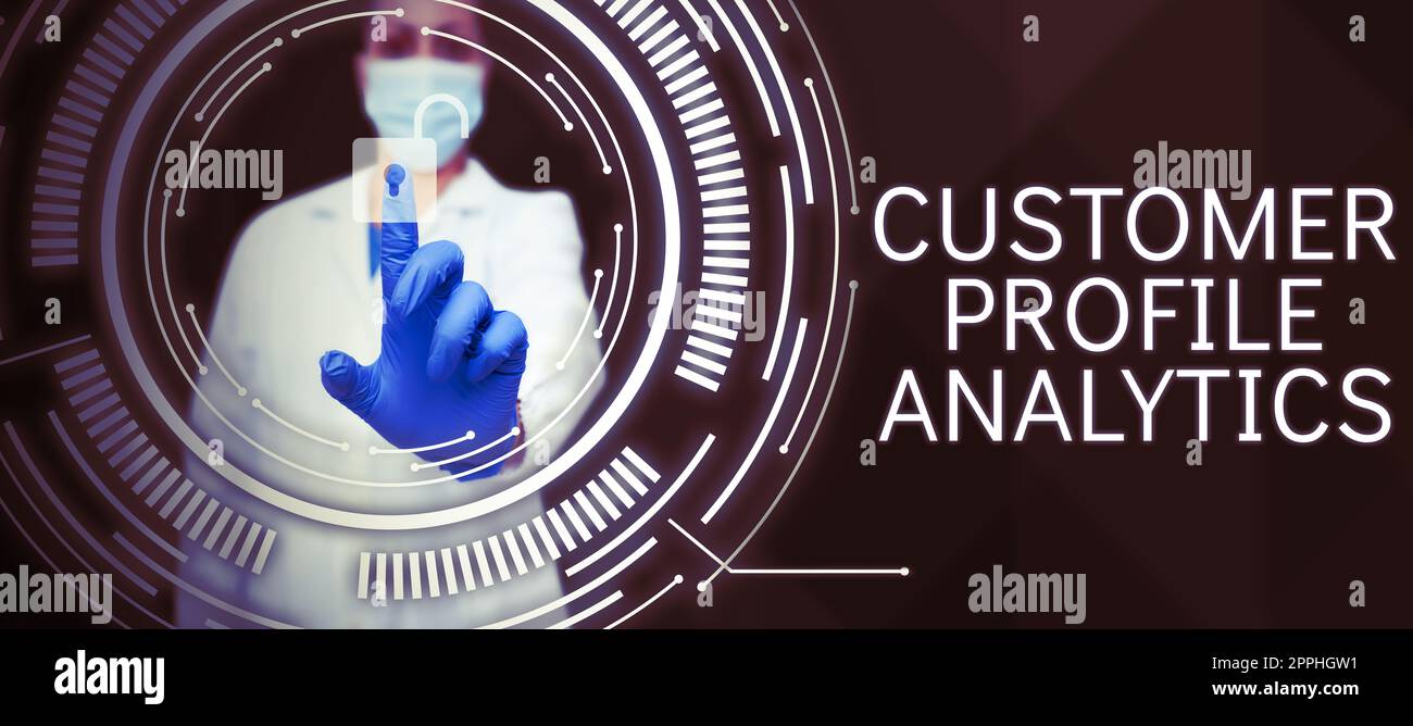 Hand writing sign Customer Profile Analytics. Word Written on customer ...