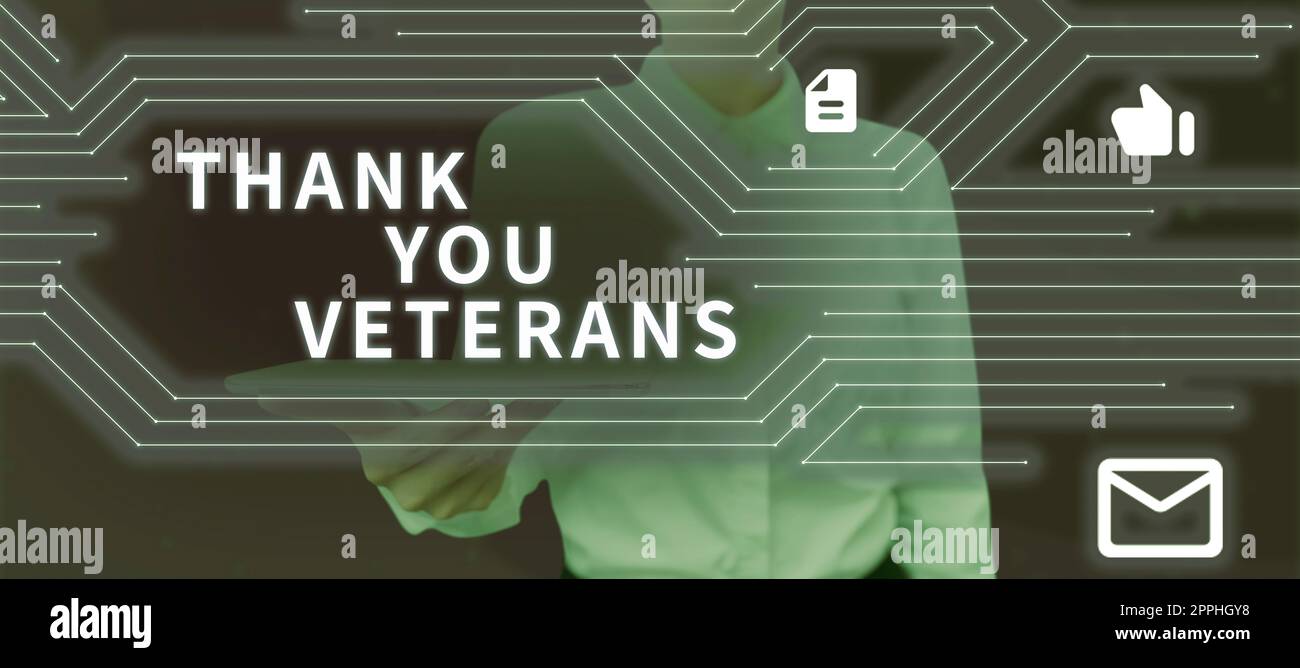 Text caption presenting Thank You Veterans. Business approach ...