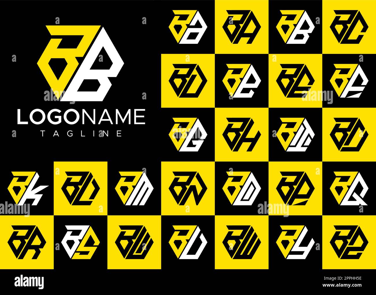 Set of hexagon B letter logo design. Modern letter B logo template ...