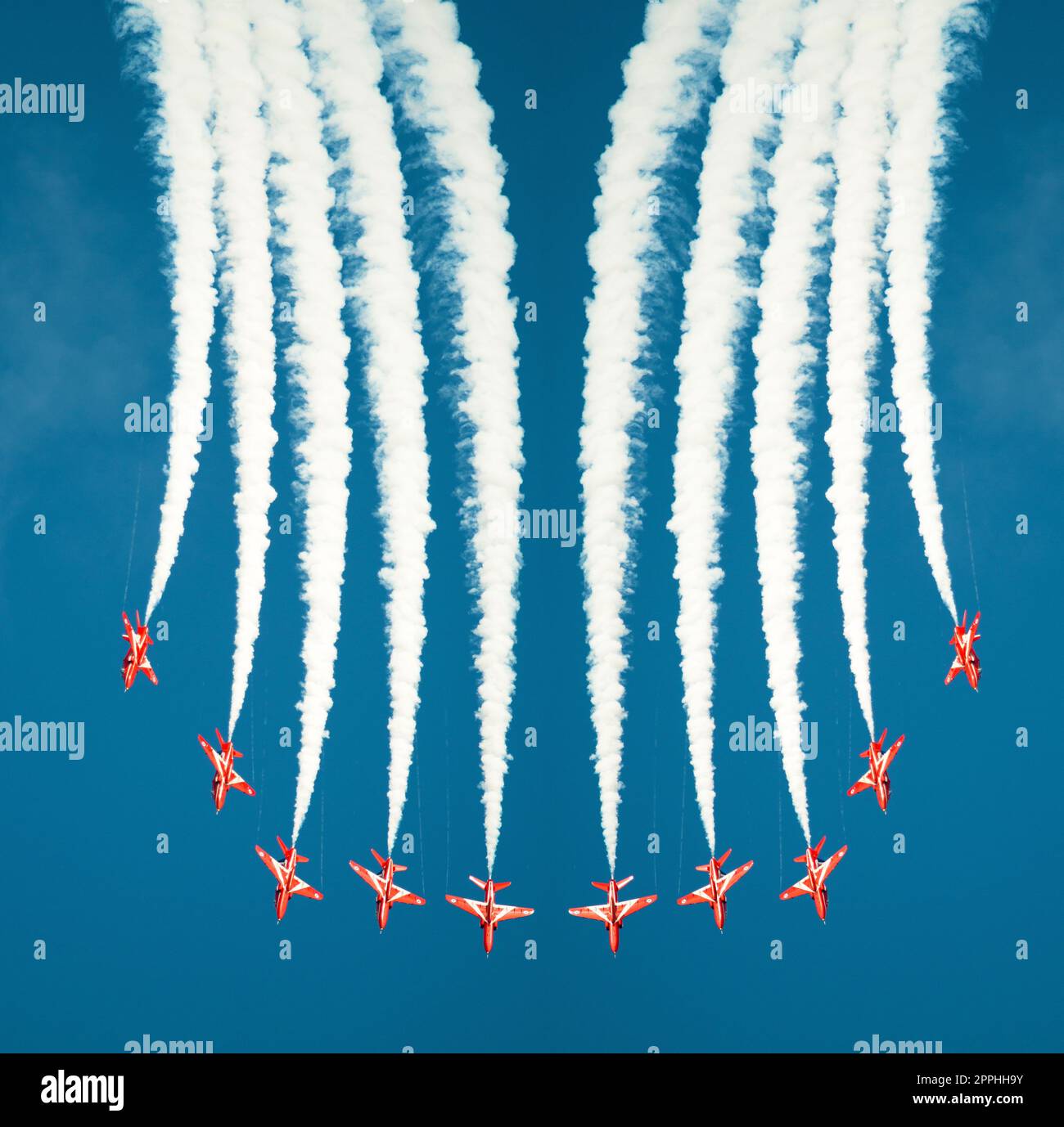 Composite image of the RAF Red Arrows aerobatic display team at a ...