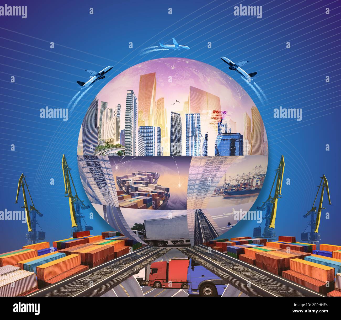 Industrial container cargo freight ship for import or export in port ...