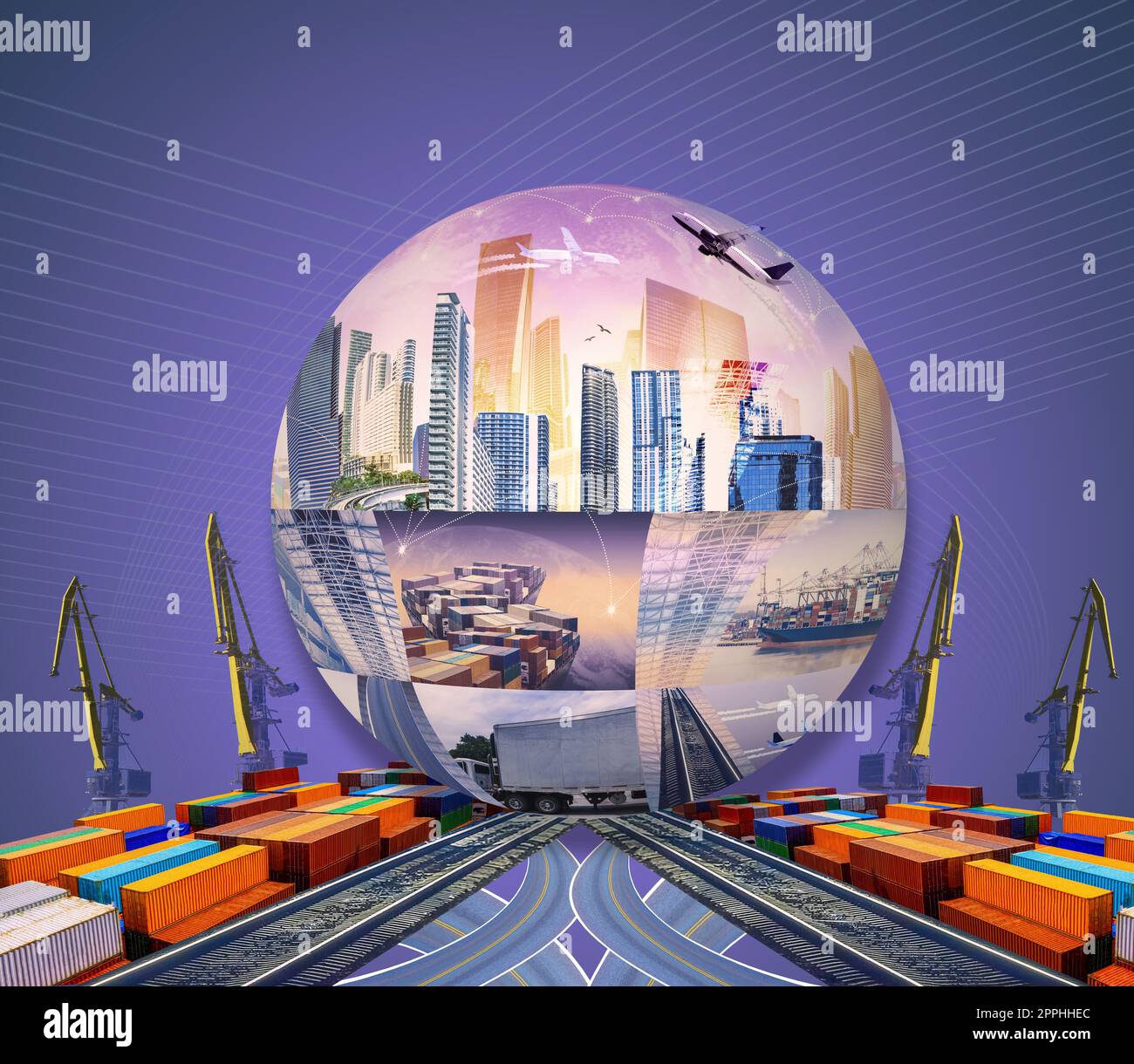 Industrial container cargo freight ship for import or export in port ...