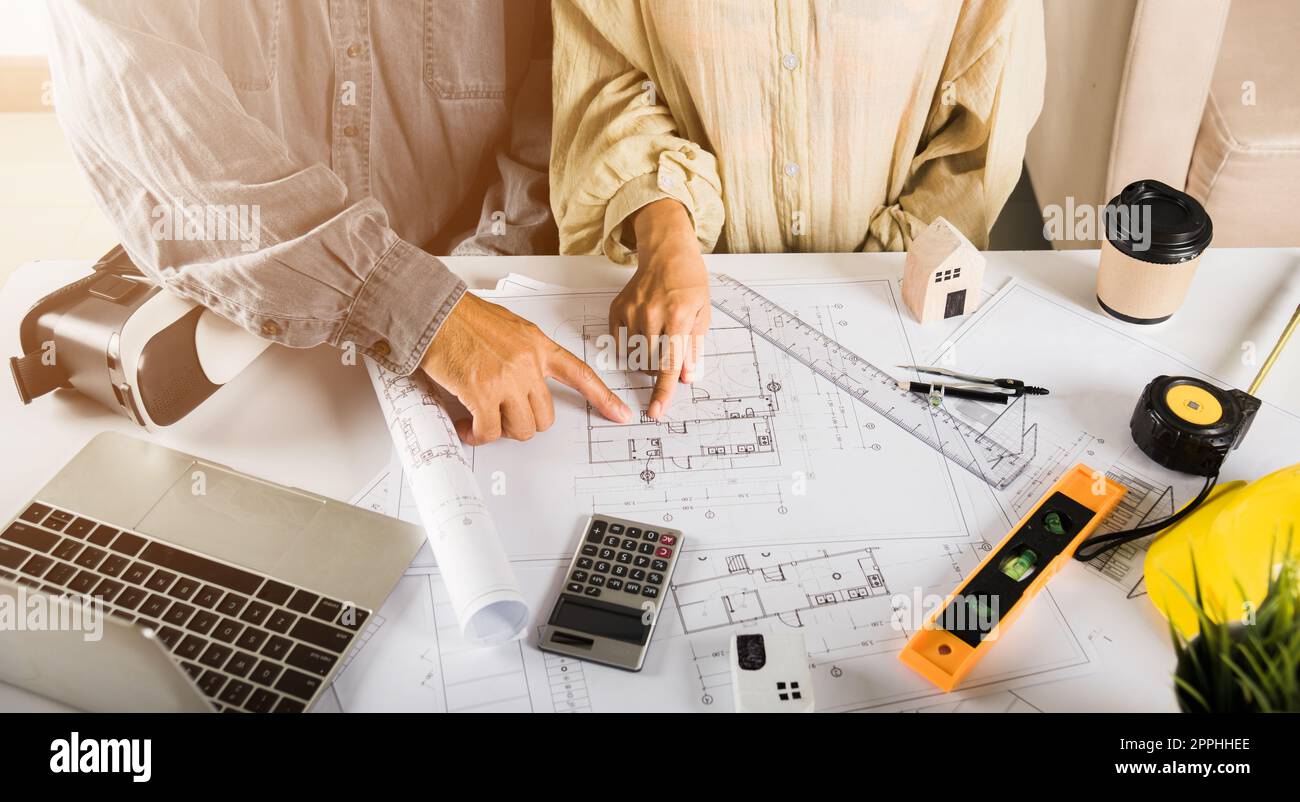 Architect team meeting consult and work for architectural construction ...