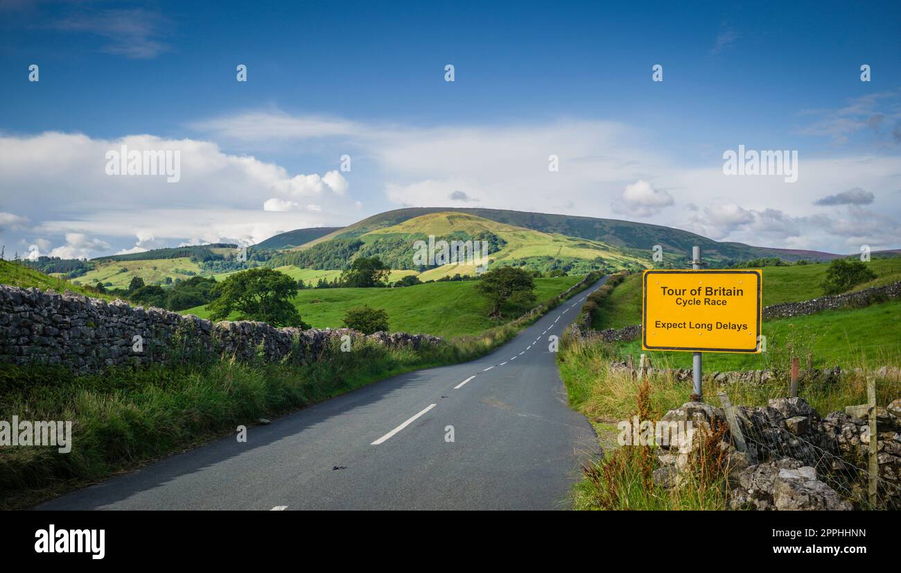Tour of Britain cycle race sign, expect long delays, Dunsop Bridge ...