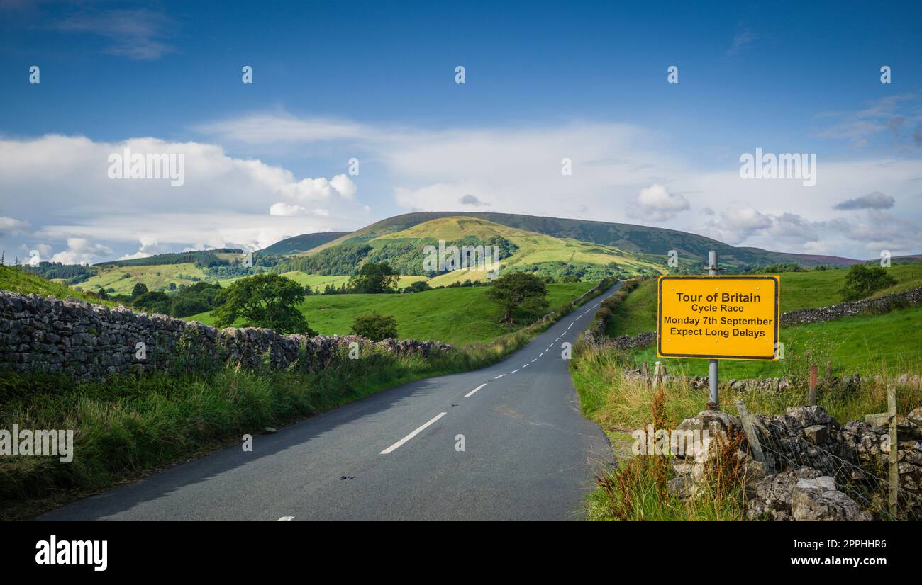 Tour of Britain cycle race sign, expect long delays, Dunsop Bridge ...