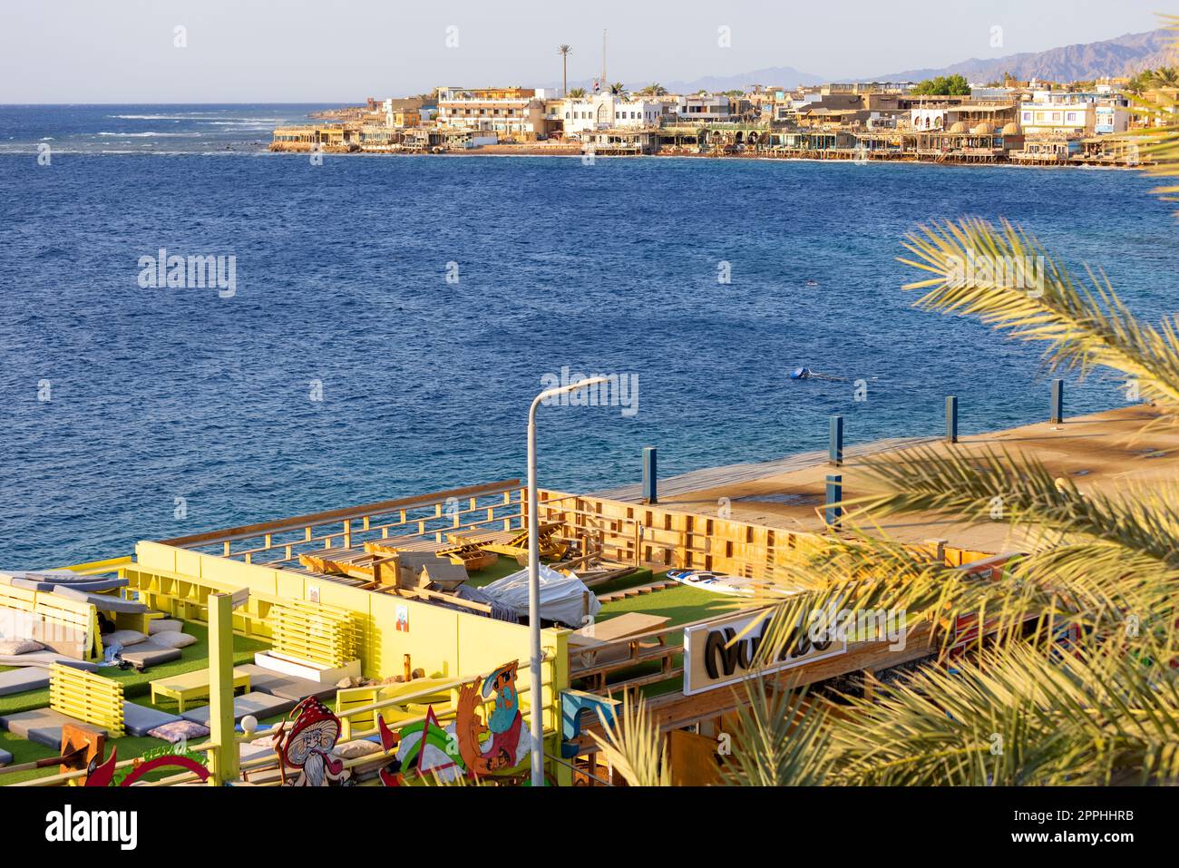 Aerial view of exotic small town on the Red Sea surrounded by the ...