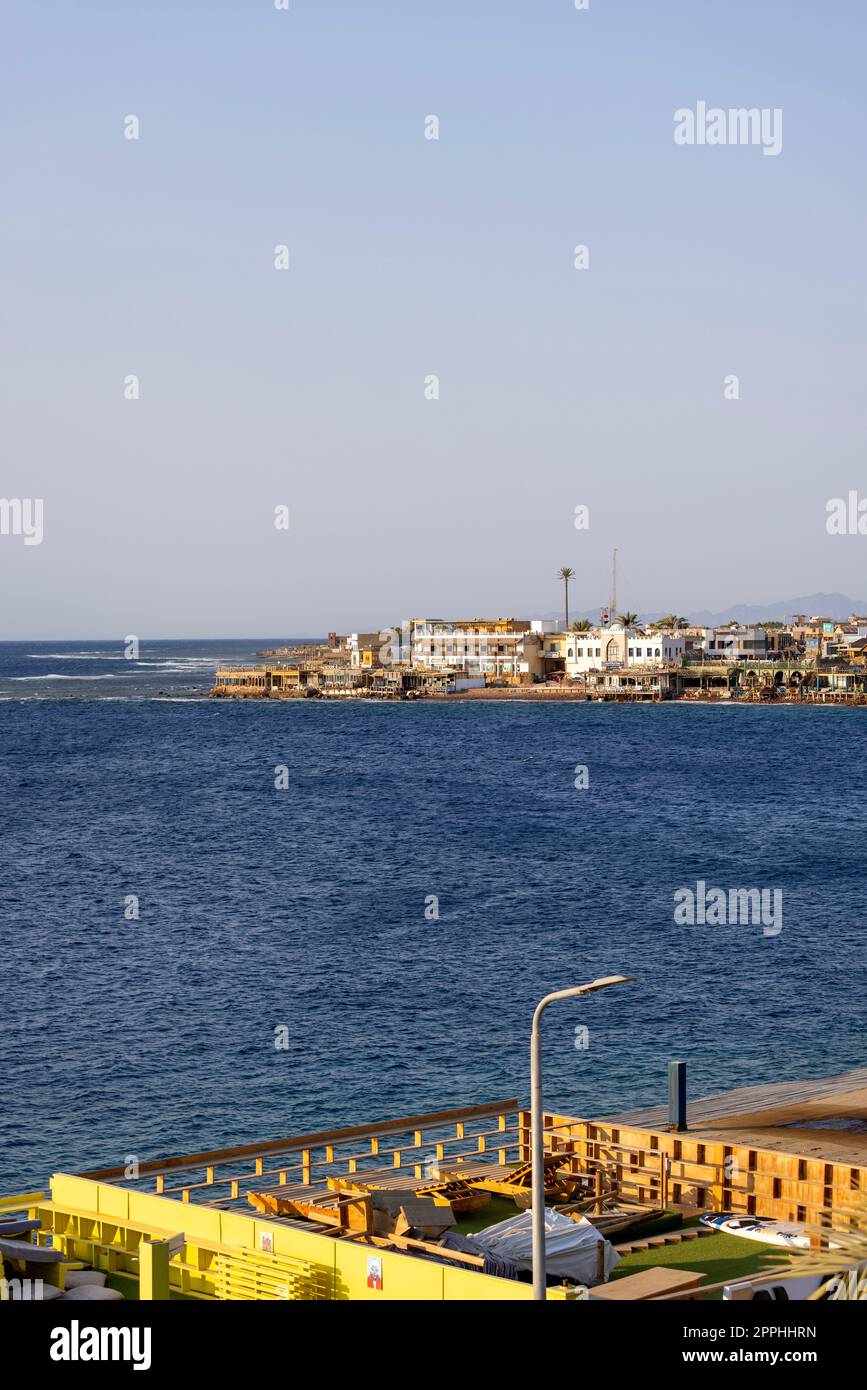Aerial view of exotic small town on the Red Sea surrounded by the ...