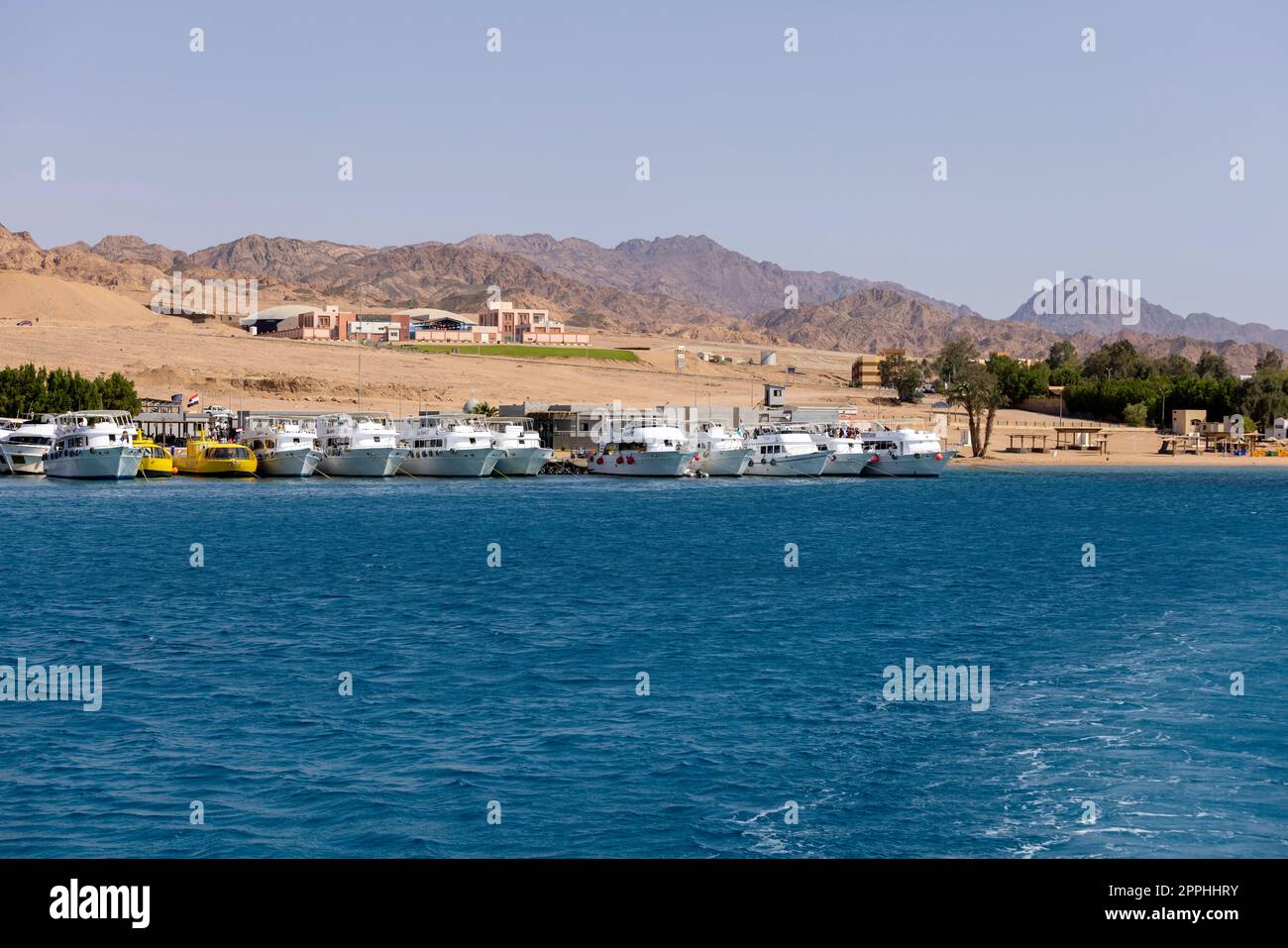 View of dive boats moored in the port, Dahab, Egypt Stock Photo - Alamy