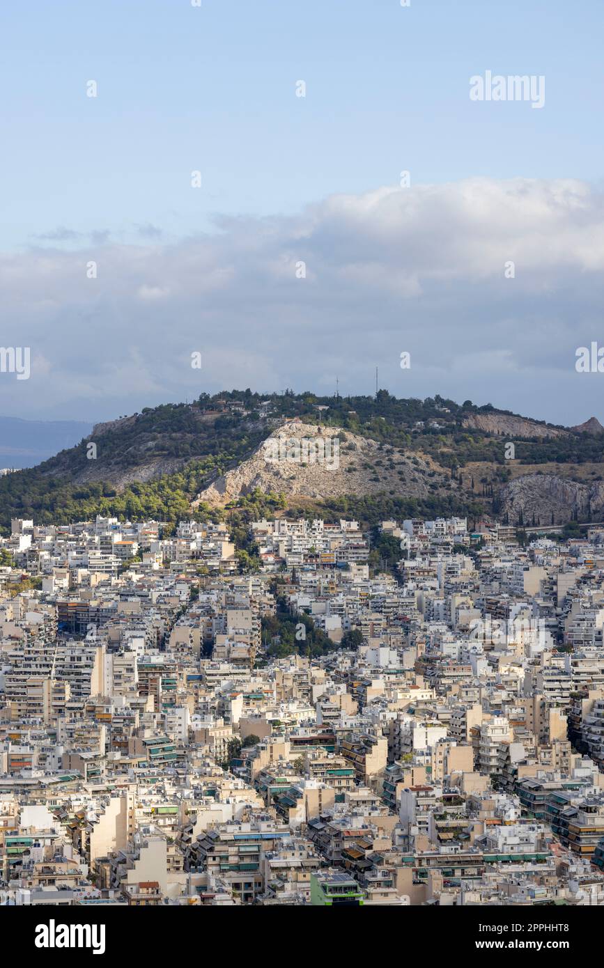 Aerial view of the city from the Mount Lycabettus on a sunny day ...